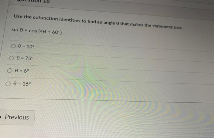 Solved Use the cofunction identities to find an angle that | Chegg.com