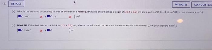 Solved (x=m,×)cm2 (b) What if? if the thickness of the brick | Chegg.com