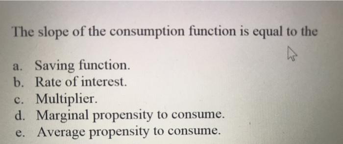 Solved The slope of the consumption function is equal to the | Chegg.com