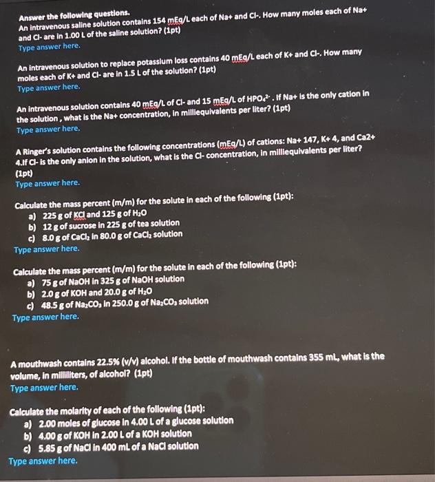 Solved Answer the following questions. An intravenous saline | Chegg.com