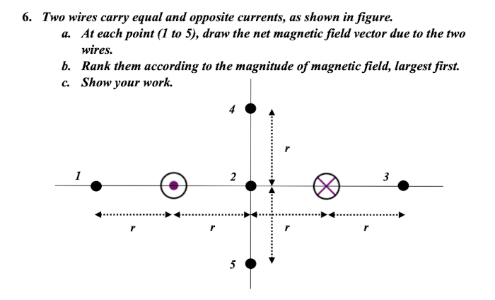 Solved 6. ﻿Two wires carry equal and opposite currents, as | Chegg.com