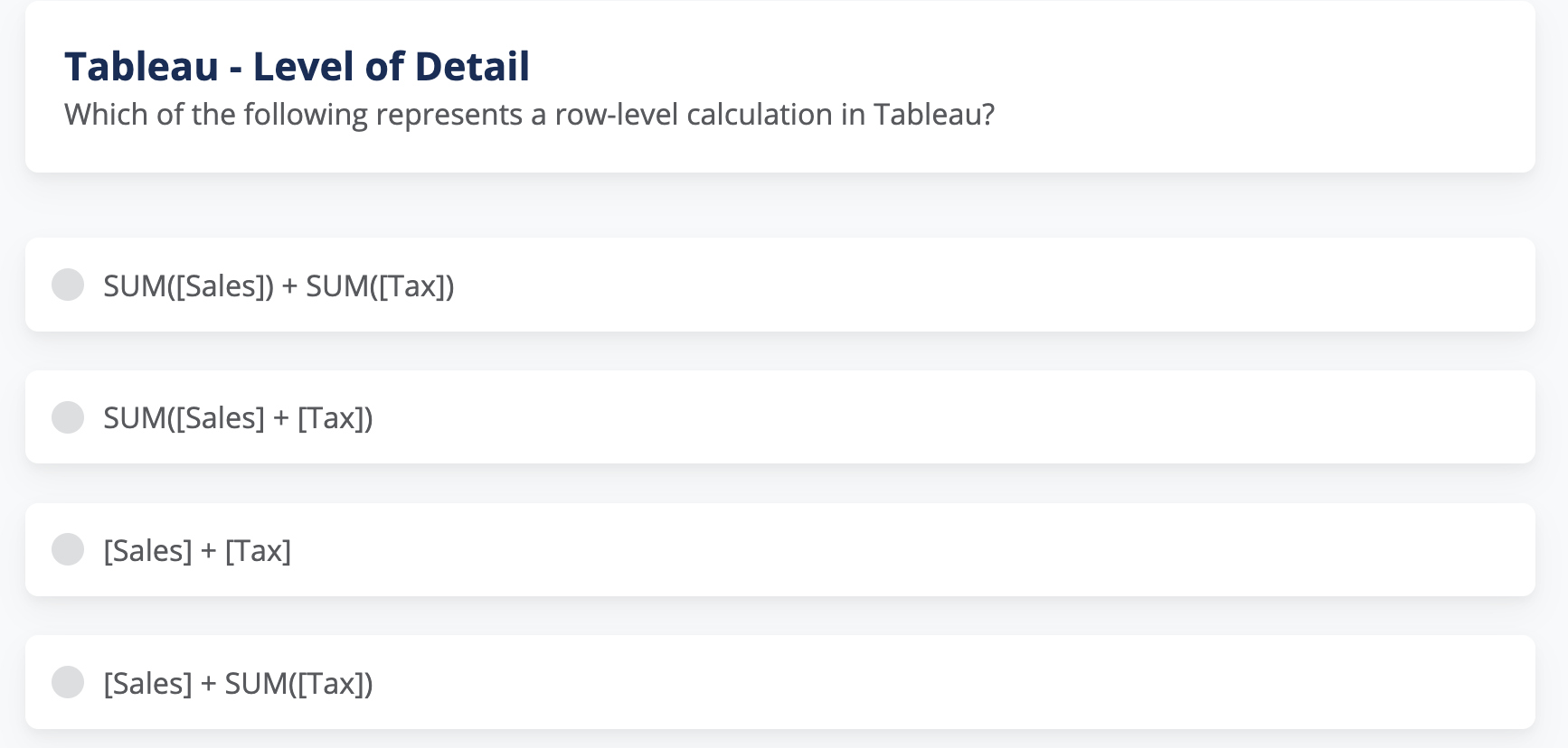 Solved Tableau - ﻿Level of DetailWhich of the following | Chegg.com