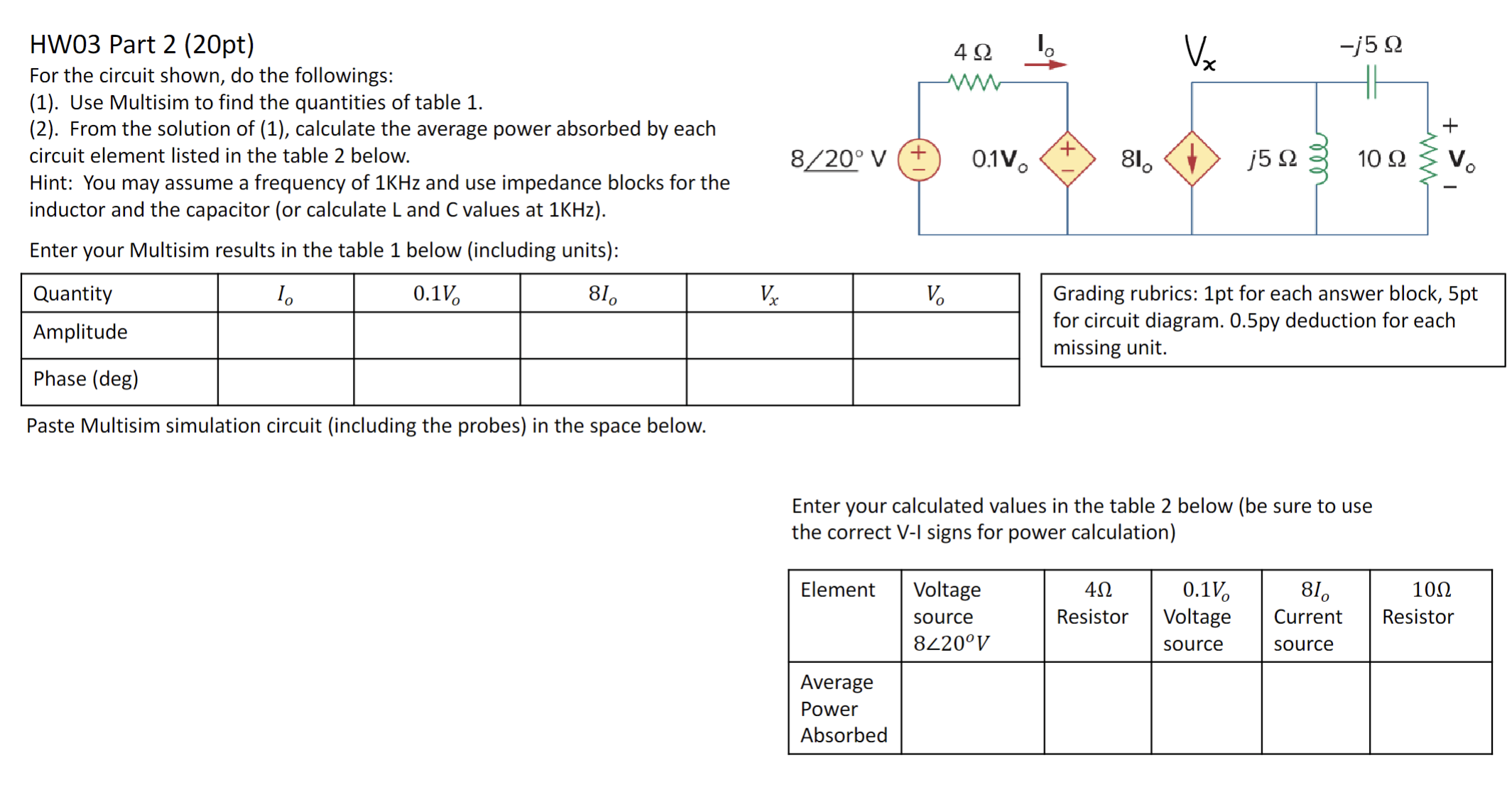HW03 ﻿Part 2 (20pt)For the circuit shown, do the | Chegg.com