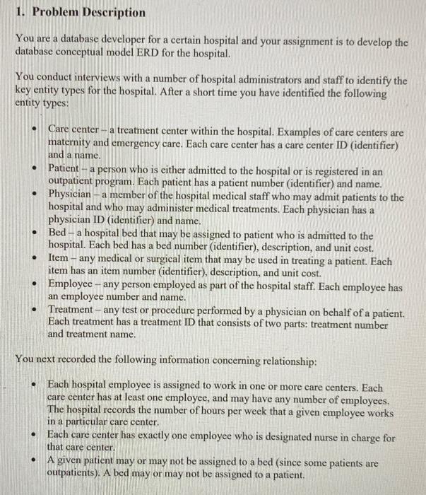 1. Problem Description You are a database developer | Chegg.com