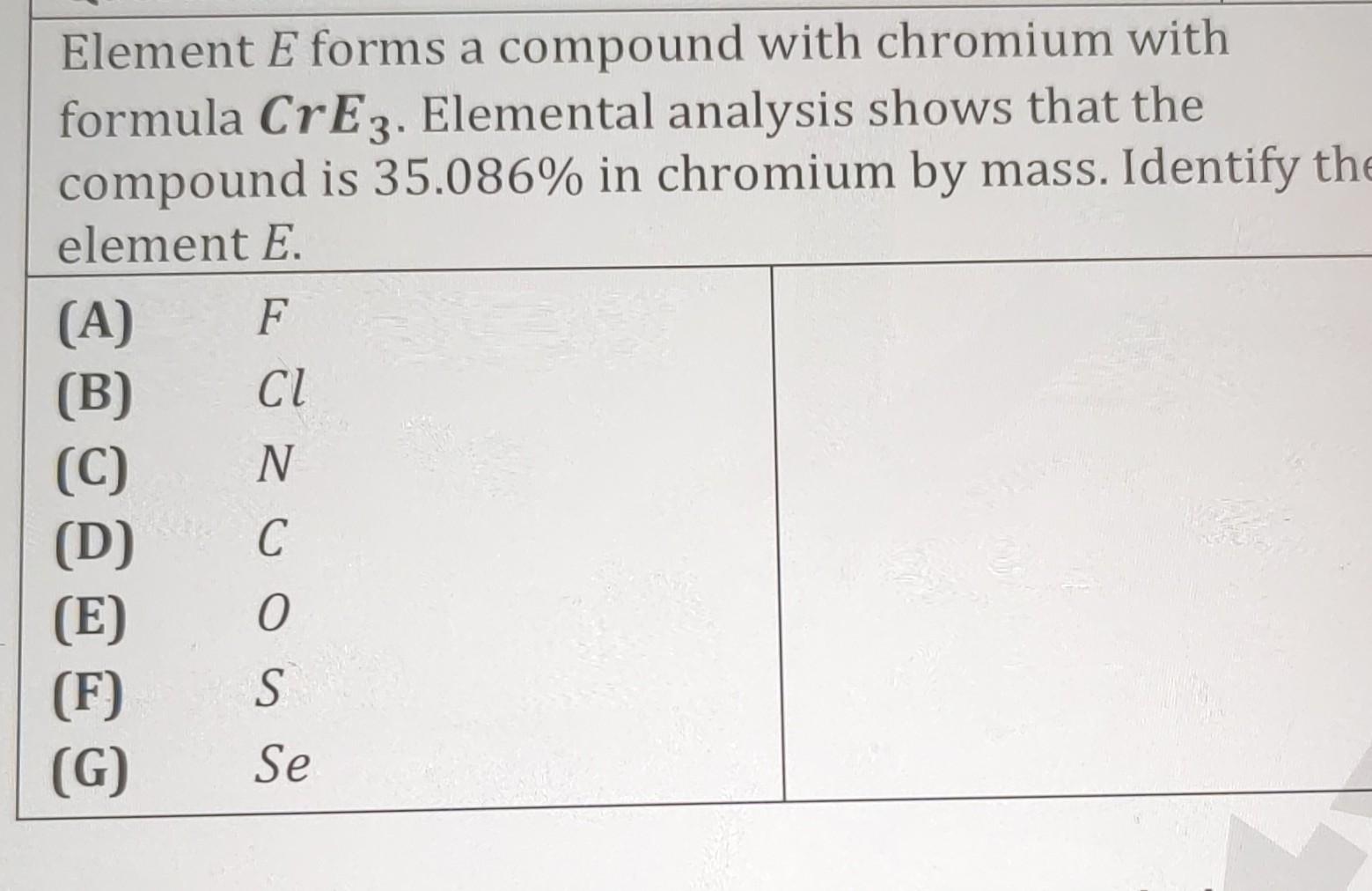 Solved Element E forms a compound with chromium with formula | Chegg.com