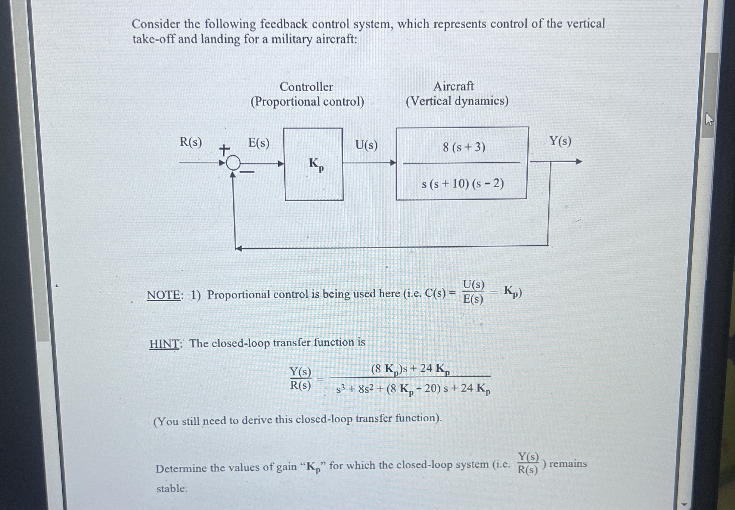 Solved Consider the following feedback control system, which | Chegg.com