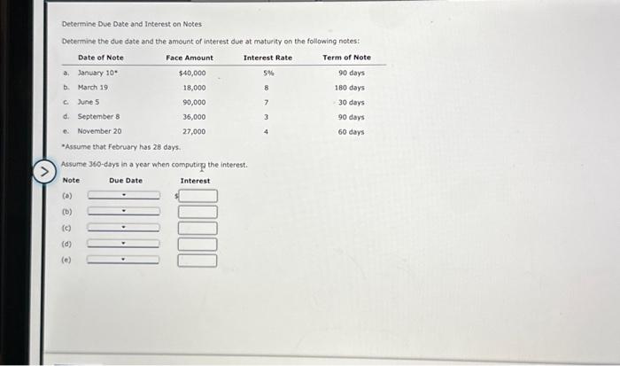 Solved Determine Dve Date and Interest on Notes Determine | Chegg.com