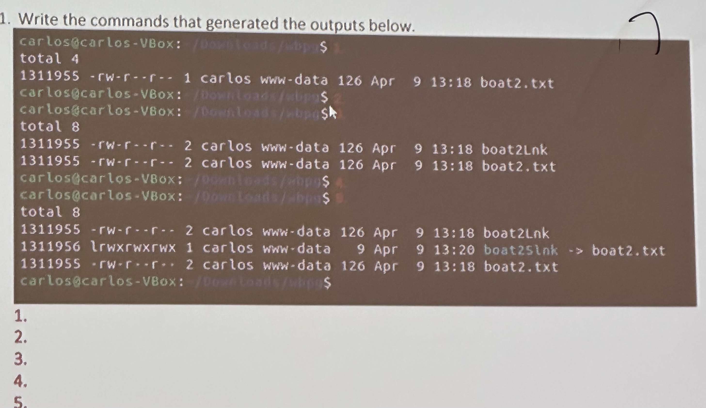 Solved Write the commands that generated the outputs below. | Chegg.com