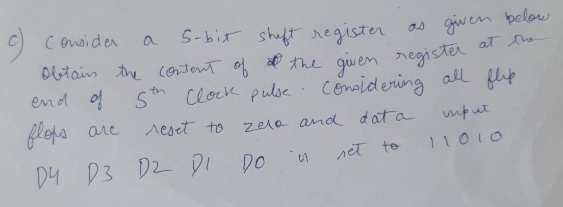 Solved c) ﻿Consider a 5-bit shift register as given below | Chegg.com