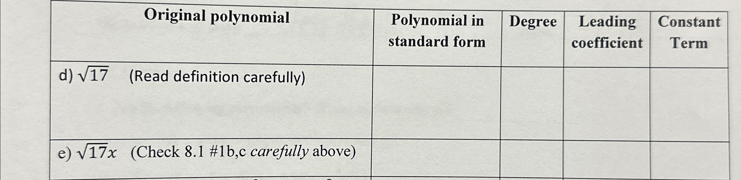 Solved Table[[original Polynomial Table[[polynomial