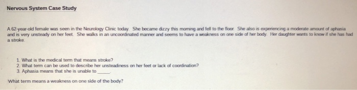 Solved Nervous System Case Study A 62-year-old female was | Chegg.com