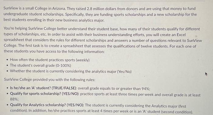 SunView is a small College in Arizona. They raised | Chegg.com