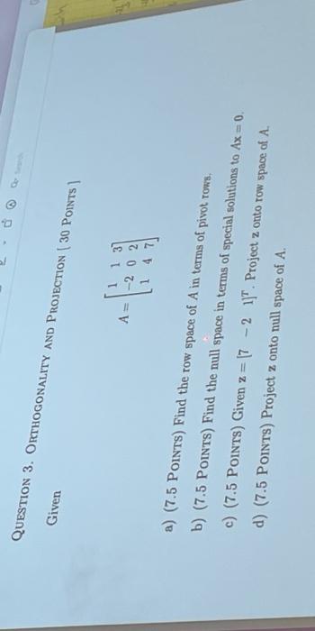 Solved Question 3. ORThogonality AND PROJection [ 30 PoINTS | Chegg.com