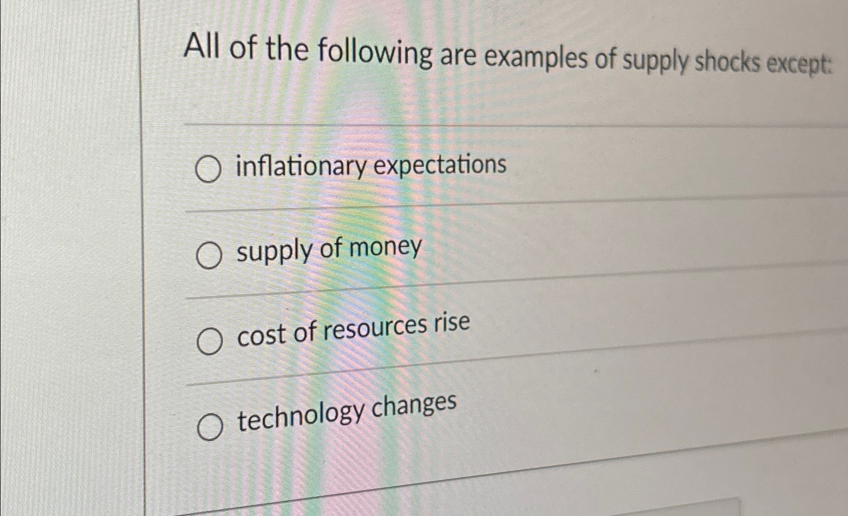 Solved All of the following are examples of supply shocks | Chegg.com
