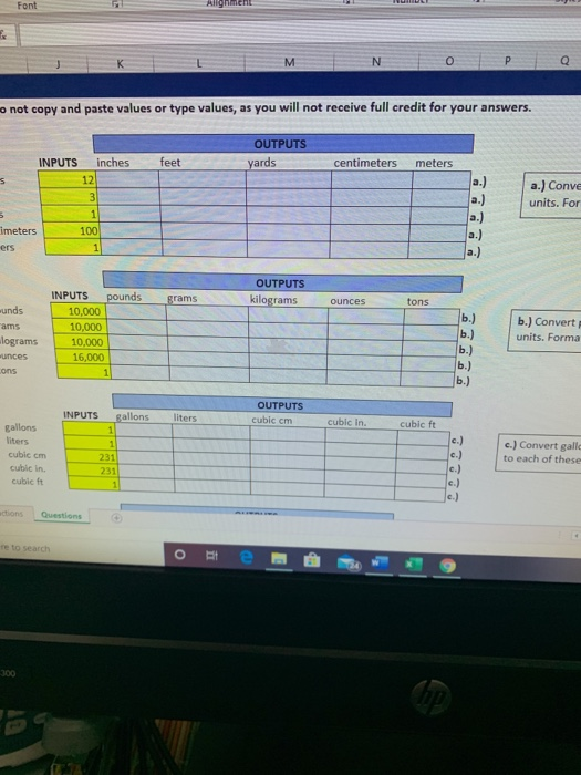 Solved D F G H E 1 Conversions 2 Use a cell reference or a | Chegg.com
