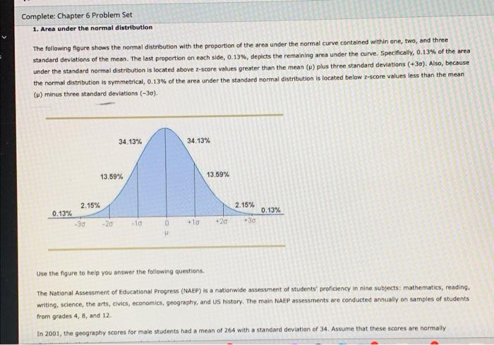 Solved Complete: Chapter 6 Problem Set 1. Area under the | Chegg.com