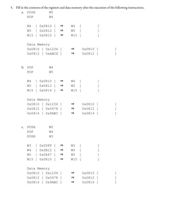 Solved 5. Fill in the contents of the registers and data | Chegg.com