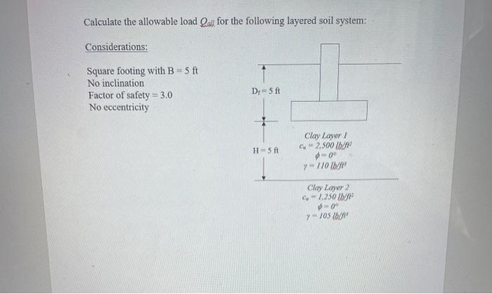 Solved Calculate the allowable load Qall for the following | Chegg.com