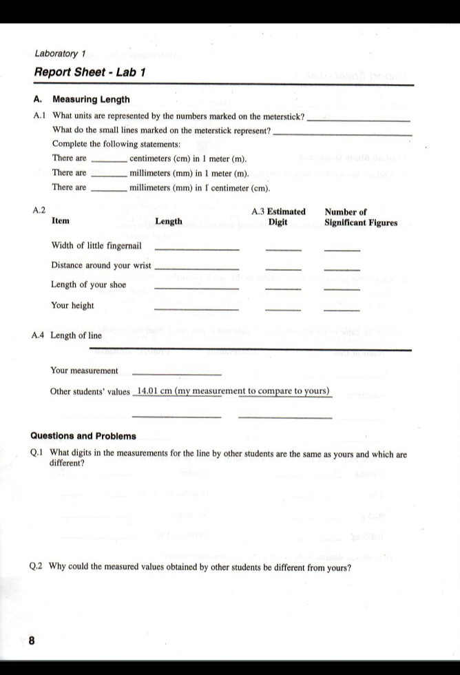 Laboratory 1 Report Sheet - Lab 1 A. Measuring | Chegg.com