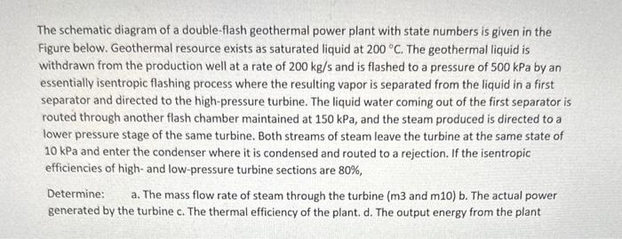 Solved The schematic diagram of a double-flash geothermal | Chegg.com