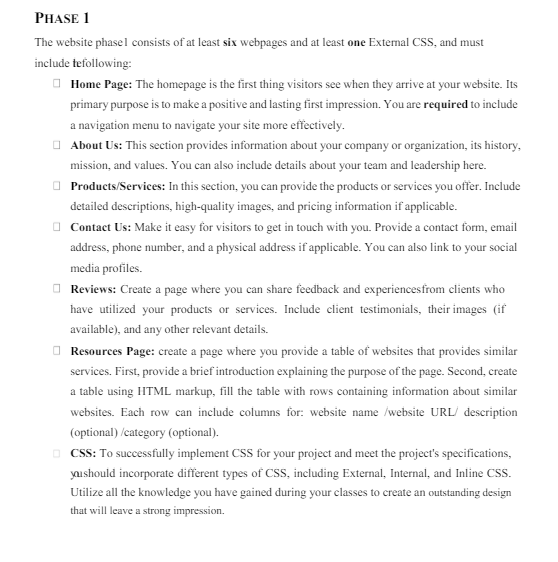 Solved PHASE 1The website phasel consists of at least six | Chegg.com