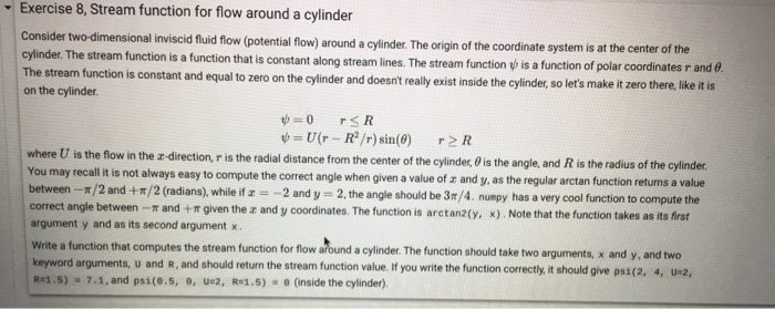 Solved Exercise 8, Stream function for flow around a | Chegg.com
