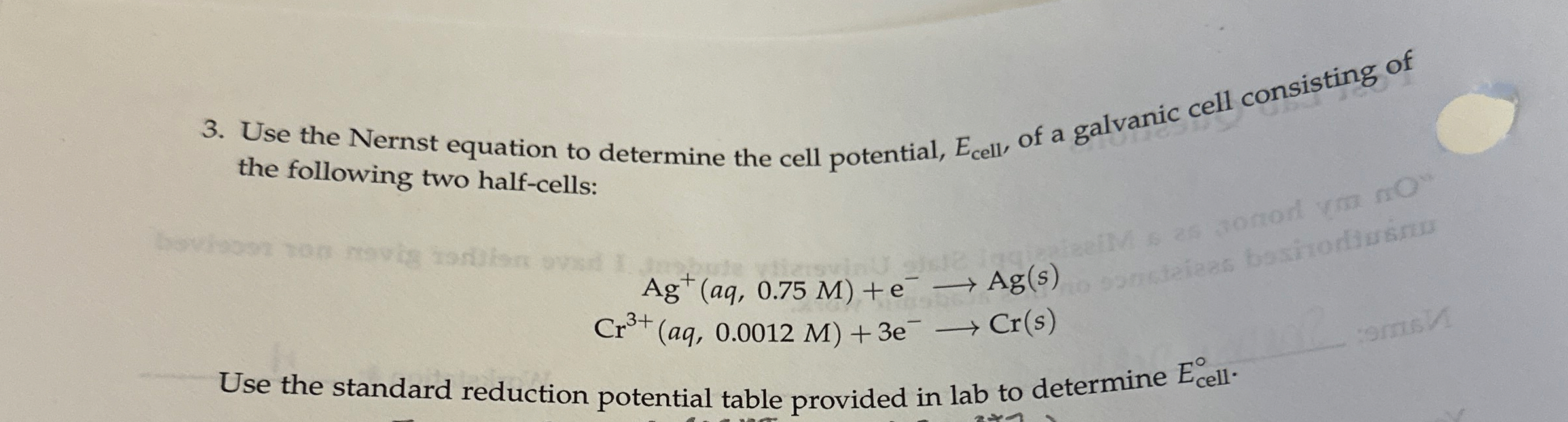 Solved Use the Nernst equation to determine the cell | Chegg.com
