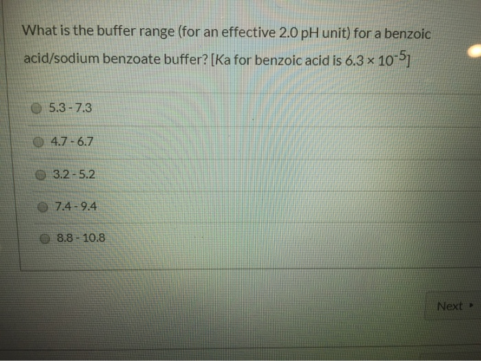 Solved What is the buffer range (for an effective 2.0 pH | Chegg.com