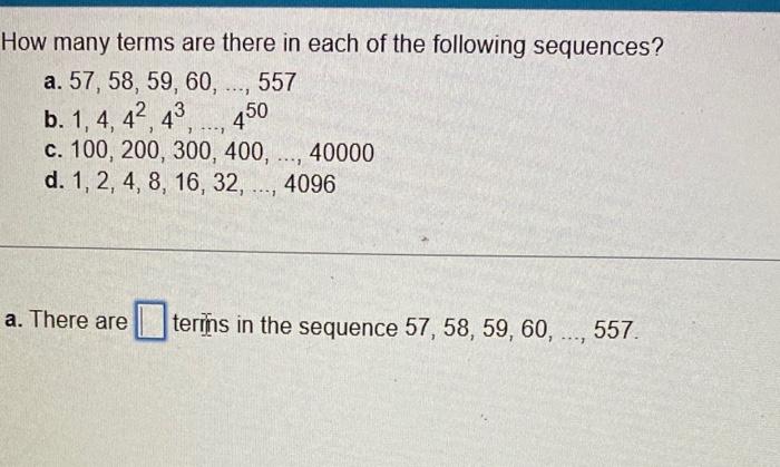 Solved How many terms are there in each of the following | Chegg.com