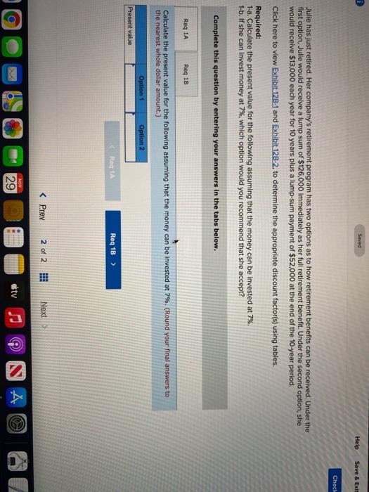 Solved Saved Help Save & Exit Chech Julie has just retired. | Chegg.com