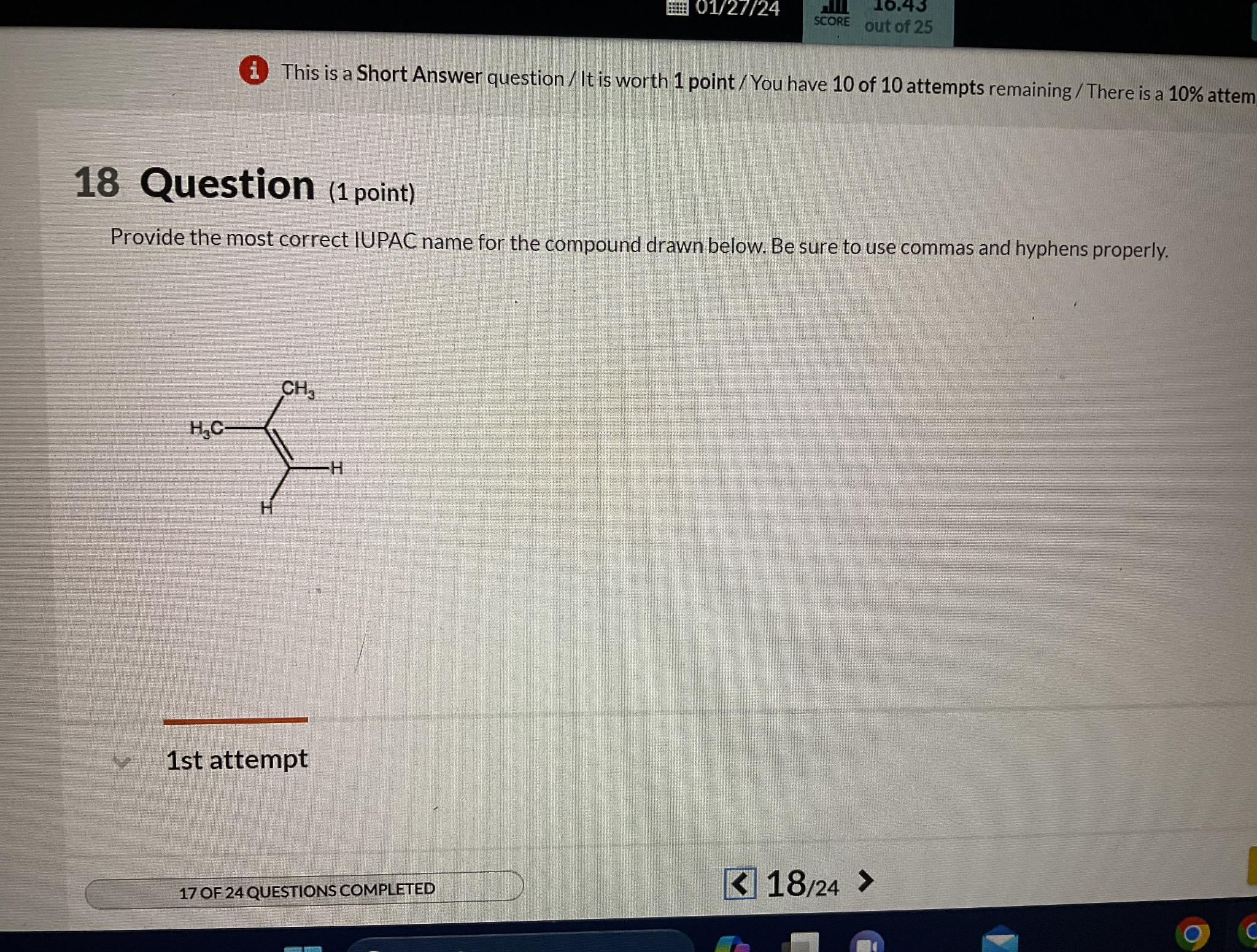 Solved Provide the most correct IUPAC name for the compound | Chegg.com