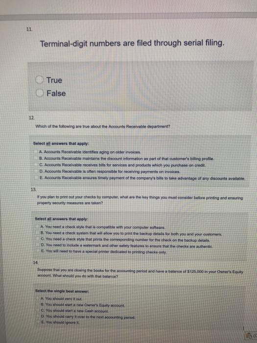 Solved 11 Terminal-digit numbers are filed through serial | Chegg.com