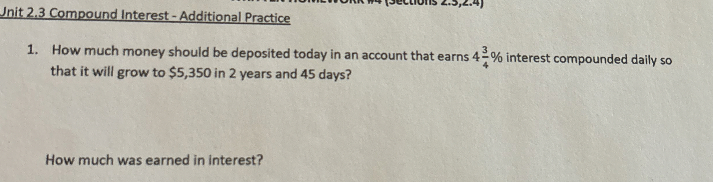 Solved Unit 2.3 ﻿Compound Interest - ﻿Additional PracticeHow | Chegg.com