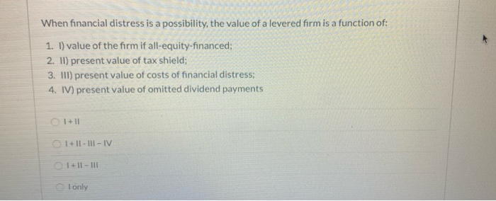 Solved When Financial Distress Is A Possibility The Value Chegg solved-when-financial-distress-is-a-possibility-the-value-chegg