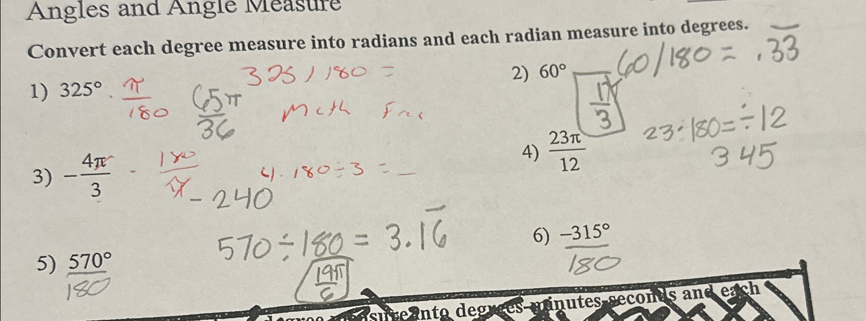 Solved Angles and Angle IVeasureConvert each degree measure | Chegg.com