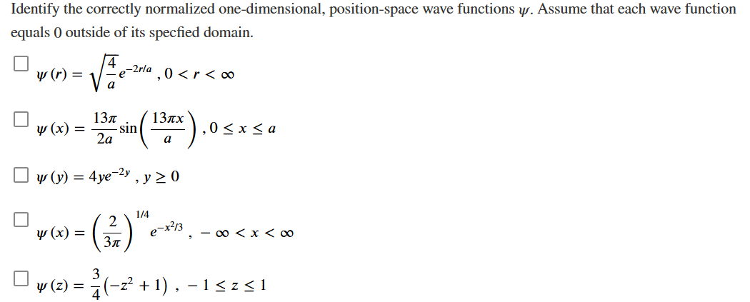 Identify the correctly normalized one-dimensional, | Chegg.com