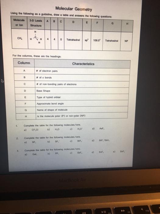 Solved Molecular Geometry Using the following as a | Chegg.com