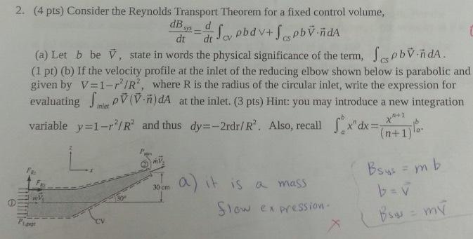 Solved 2. (4 pts) Consider the Reynolds Transport Theorem | Chegg.com