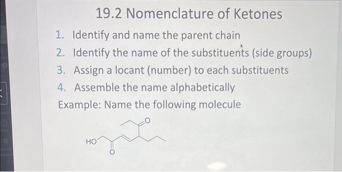 Solved 19.2 Nomenclature of Ketones 1. Identify and name the | Chegg.com