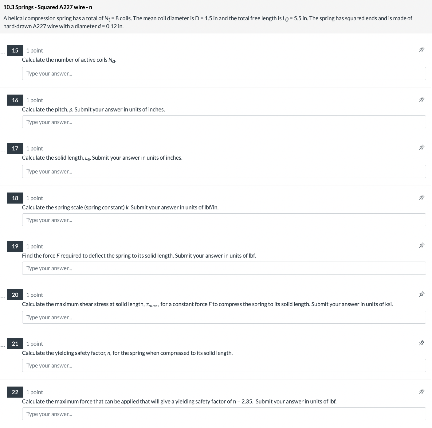 Solved 10.3 ﻿Springs - ﻿Squared A227 ﻿wire - ﻿nA helical | Chegg.com