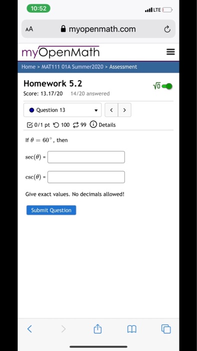 Solved 10:52 HiluTE AA A myopenmath.com myOpenMath Home > | Chegg.com