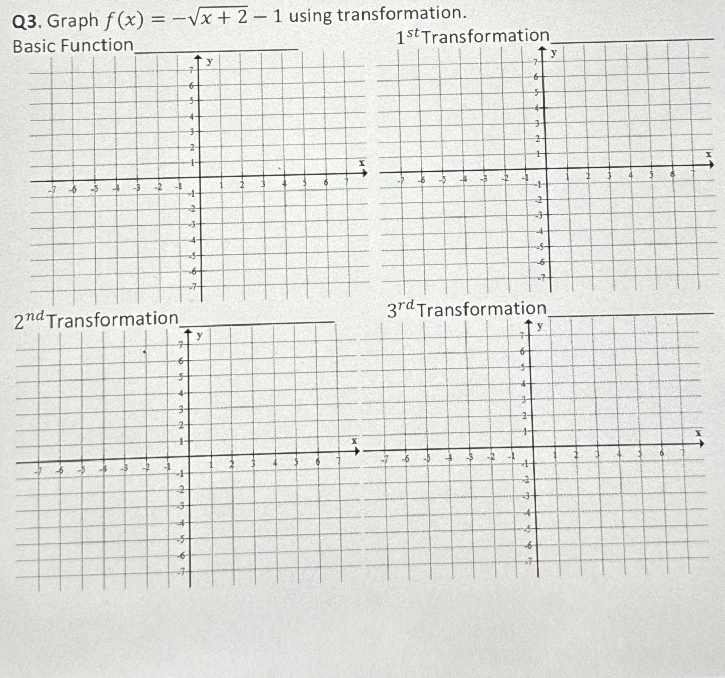 Solved Q3. Graph f(x)=-x+22-1 using transformation.Bacic | Chegg.com Solved Q3. Graph f(x)=-x+22-1 using transformation.Bacic | Chegg.com