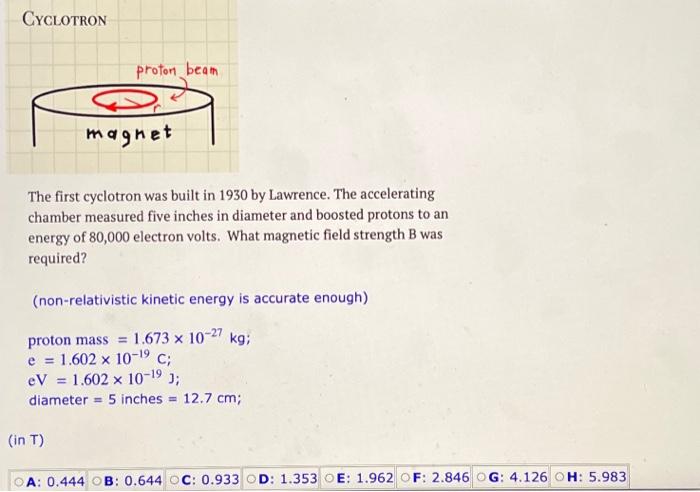 Solved Cyclotron The first cyclotron was built in 1930 by | Chegg.com