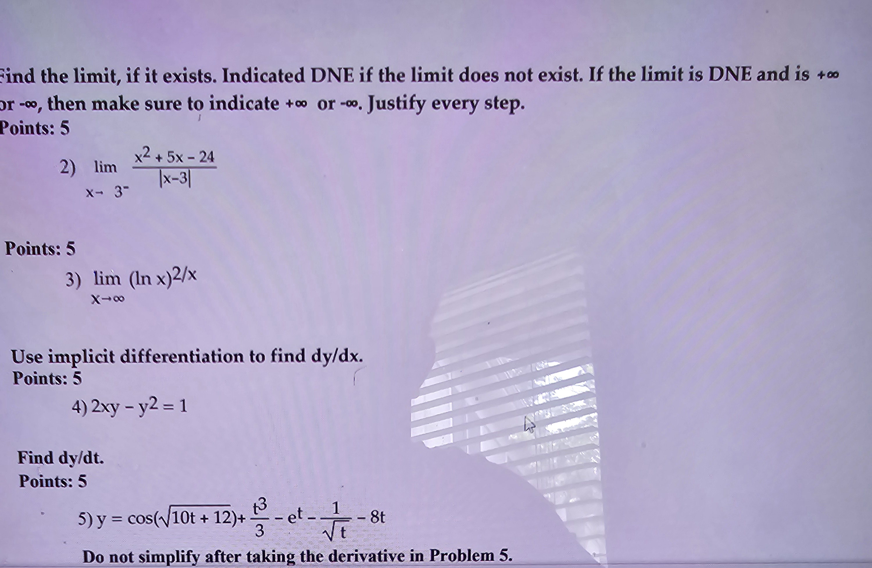 Solved ind the limit, ﻿if it exists. Indicated DNE if the | Chegg.com