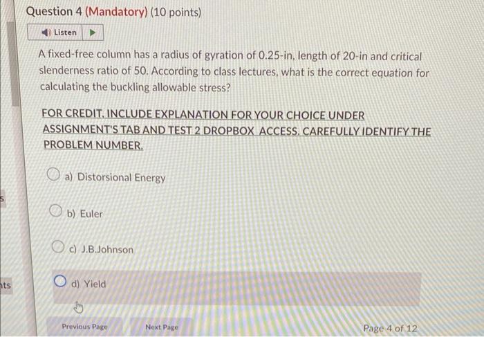 Solved A fixed-free column has a radius of gyration of | Chegg.com