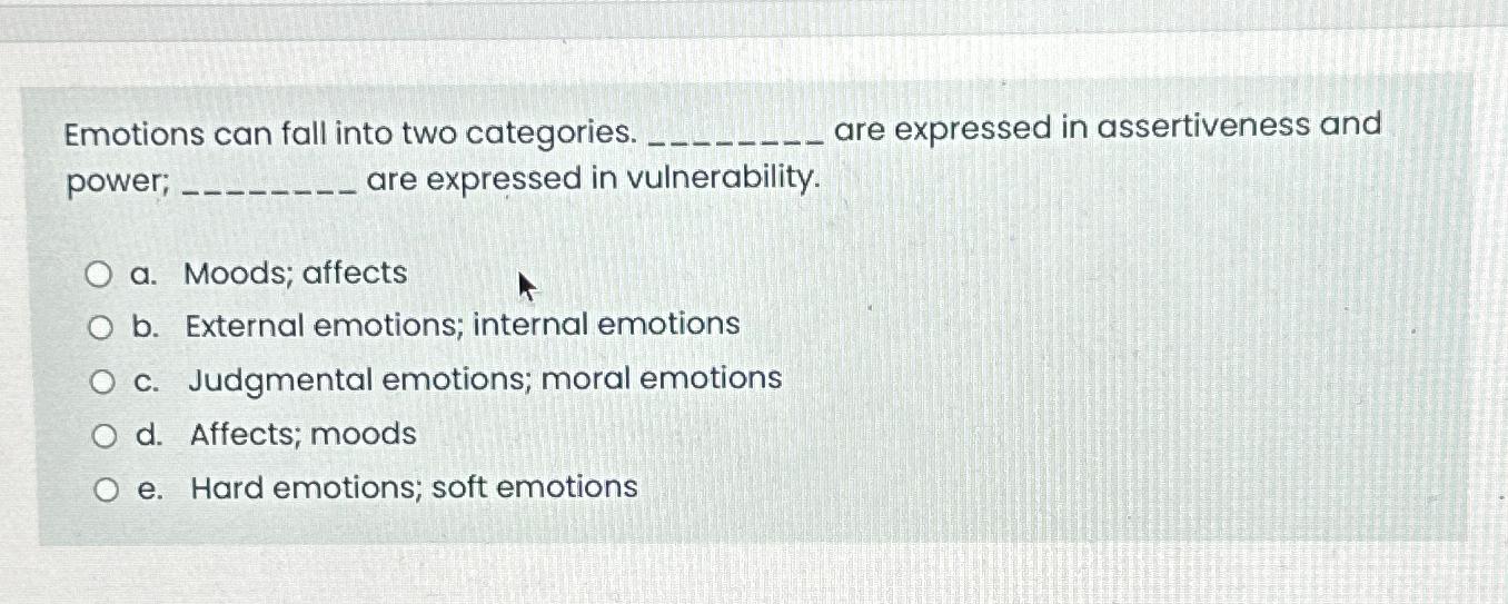 Solved Emotions can fall into two categories. are expressed | Chegg.com