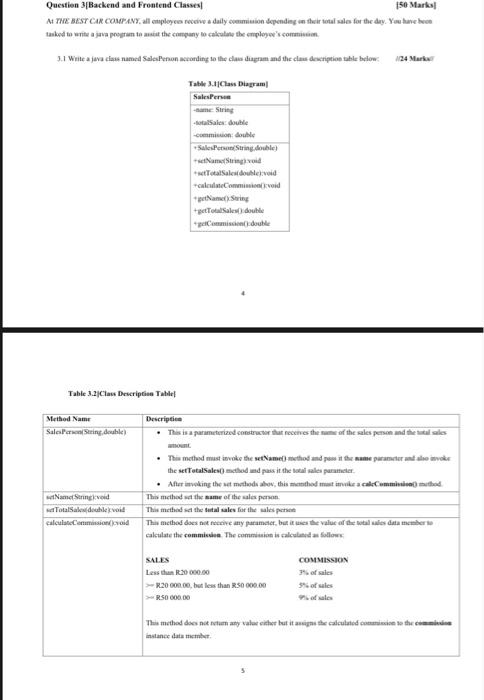 Solved Questien 3[Backend and Frontend Classes| |50 Marks| | Chegg.com