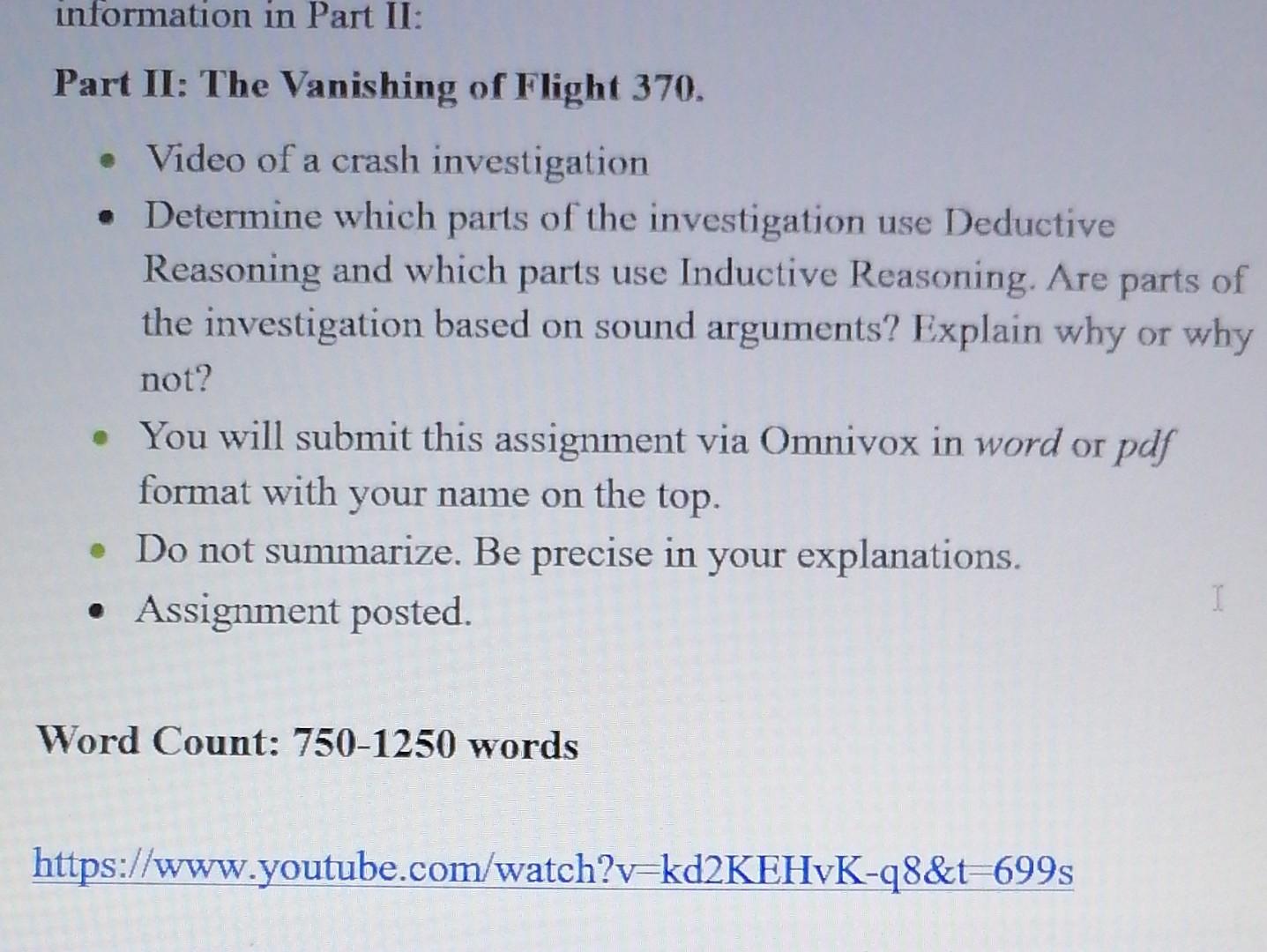 Part II: The Vanishing of Flight 370. - Video of a | Chegg.com
