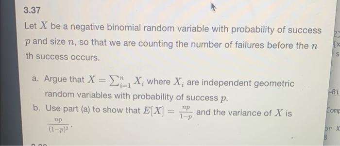 Solved Let X Be A Negative Binomial Random Variable With 