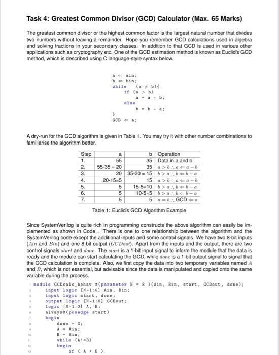 Solved Task 4 Greatest Common Divisor Gcd Calculator